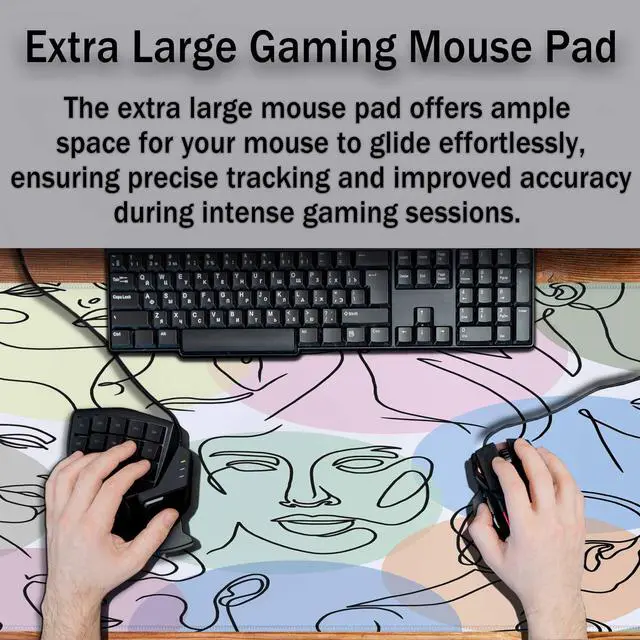 Y YIHANGBEST Abstract Women's Faces Gaming Mouse Pad Black Lines ...
