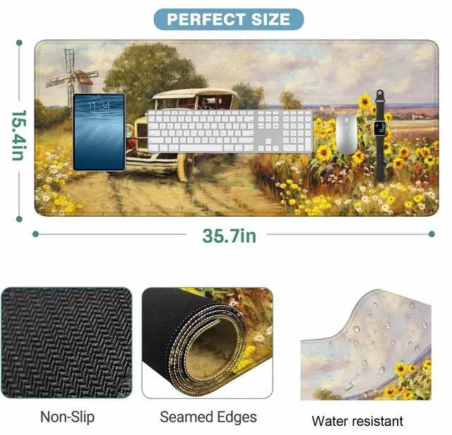 Y YIHANGBEST Vintage Car Yellow Sunflowers Mouse Pad Desk Mat Road ...
