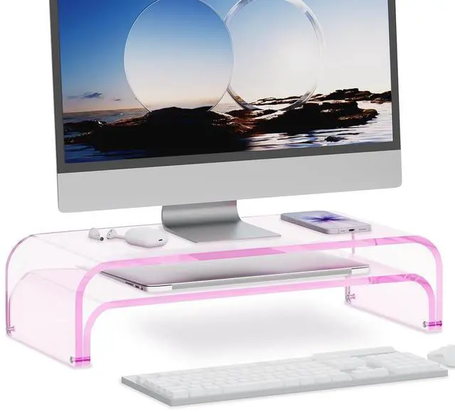 ERGO COLLECT Acrylic Dual Monitor Stand Riser 2 Tier, Modular Laptop ...