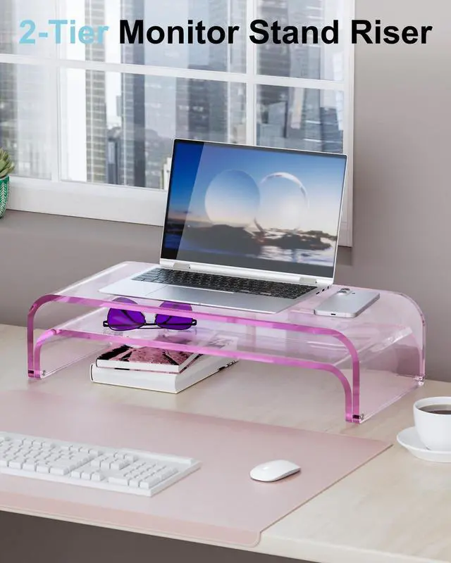 ERGO COLLECT Acrylic Dual Monitor Stand Riser 2 Tier, Modular Laptop ...