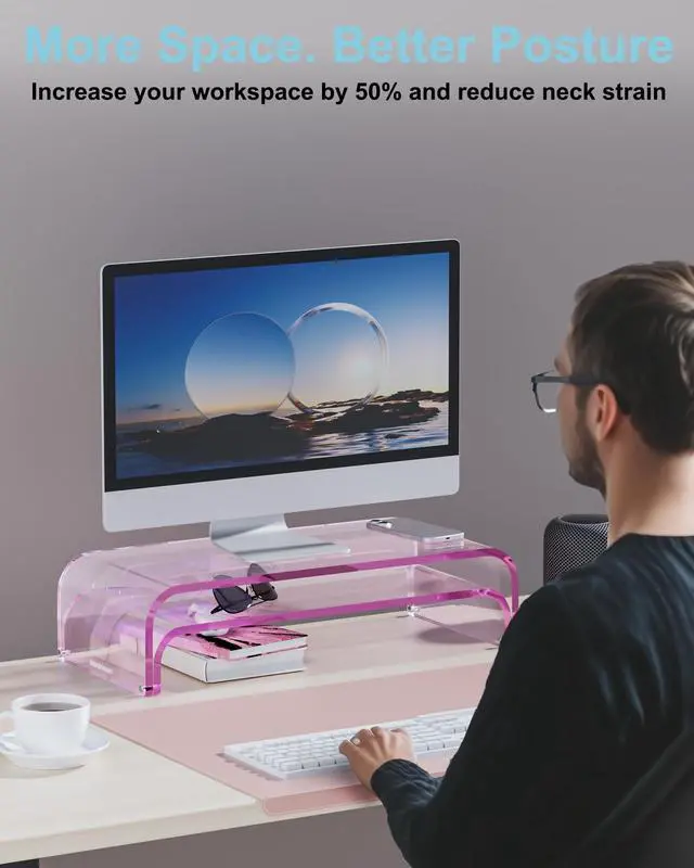 ERGO COLLECT Acrylic Dual Monitor Stand Riser 2 Tier, Modular Laptop ...