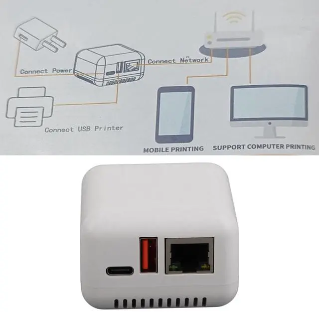 FAUOSWUK USB 2.0 Network Print Server, LAN Print Share Server Wireless ...
