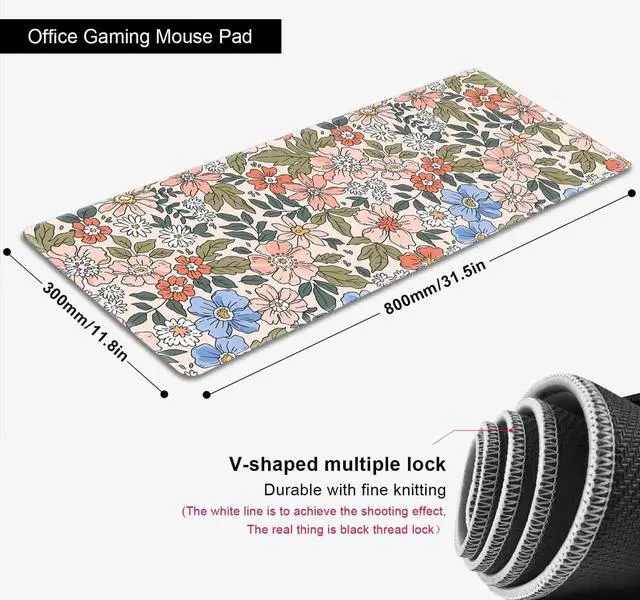 SXCKANG Pink Blue Floral Desk Mat Cute, XL Green Leaf Flowers Extended ...