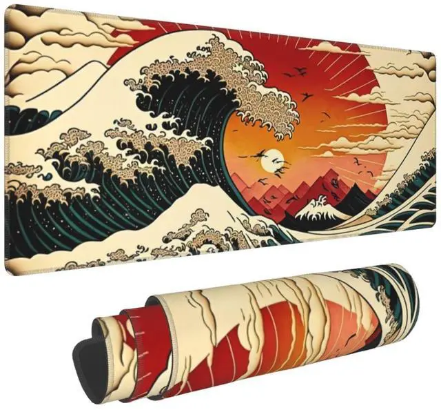 Japanese Wave Sun Gaming Mouse Pad XL, Large Non Slip Rubber Mousepad ...