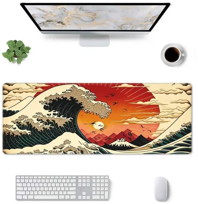 Japanese Wave Sun Gaming Mouse Pad XL, Large Non Slip Rubber Mousepad ...