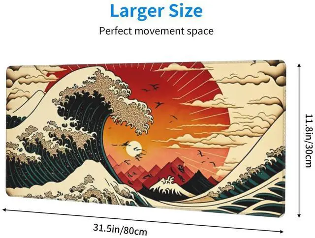 Japanese Wave Sun Gaming Mouse Pad XL, Large Non Slip Rubber Mousepad ...
