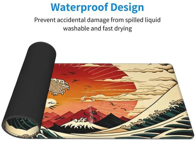 Japanese Wave Sun Gaming Mouse Pad XL, Large Non Slip Rubber Mousepad ...