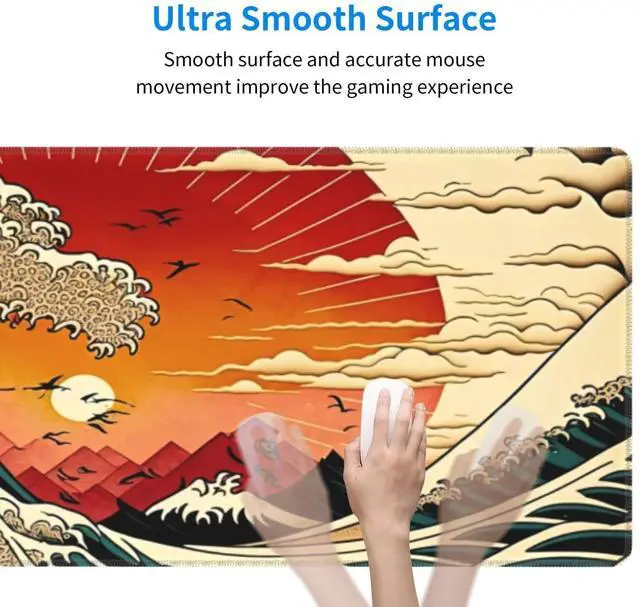 Japanese Wave Sun Gaming Mouse Pad XL, Large Non Slip Rubber Mousepad ...