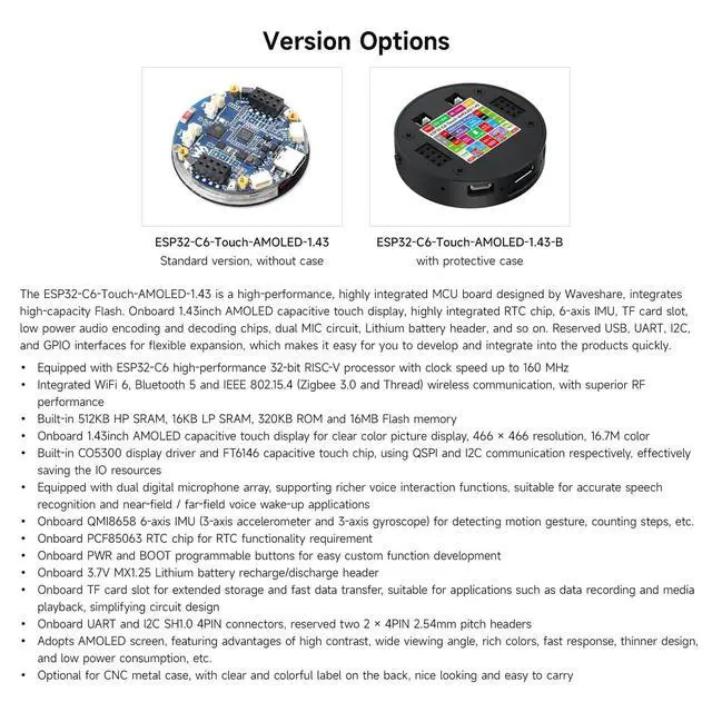 Waveshare ESP32-C6 1.43inch AMOLED Touch Round Display Development ...