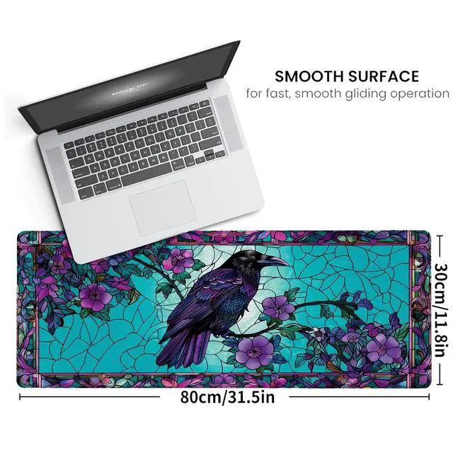 MIEPOS Stained Glass Crow Large Gaming Mouse Pad,Gothic Raven Bird Desk ...