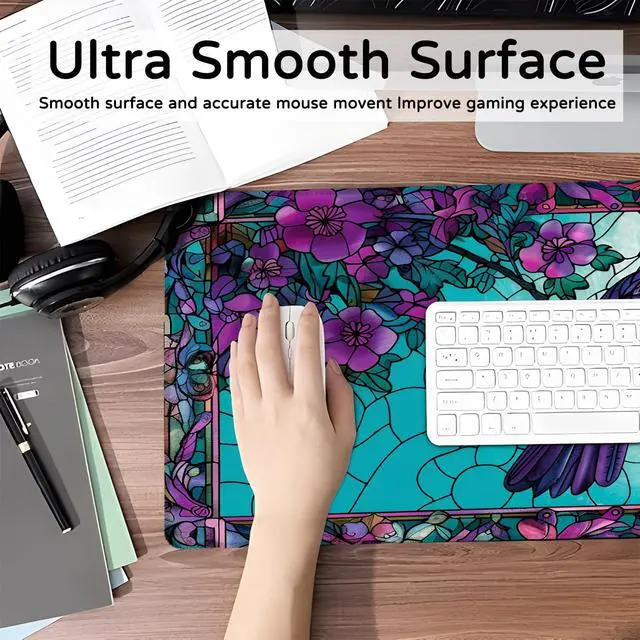 MIEPOS Stained Glass Crow Large Gaming Mouse Pad,Gothic Raven Bird Desk ...