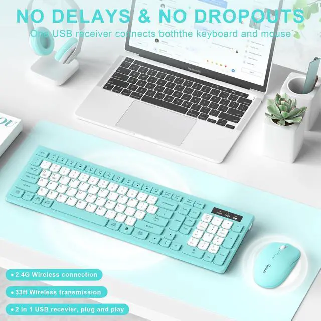 Wireless Keyboard and Mouse Combo, Full-Sized Quiet Wireless Keyboard ...
