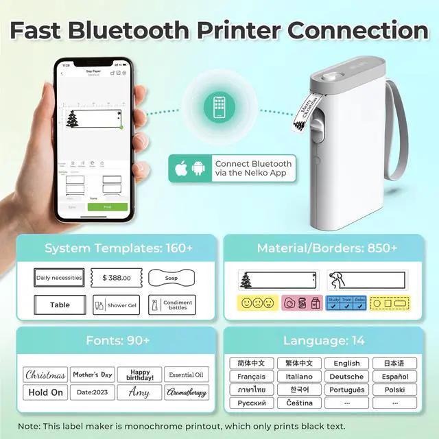 Nelko Label Maker Machine with Tape, P21 Bluetooth Label Printer with 3 ...