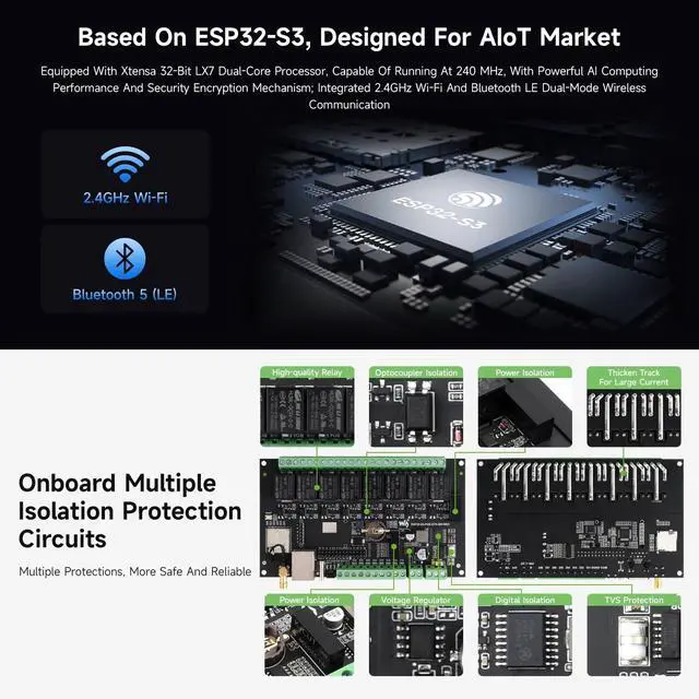 Waveshare Industrial 8-Channel ESP32-S3 WiFi Relay Module, Isolated ...