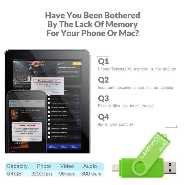 LEIZHAN 128GB USB Flash Drive OTG Micro Memory Stick 128 gb Pen Drive ...