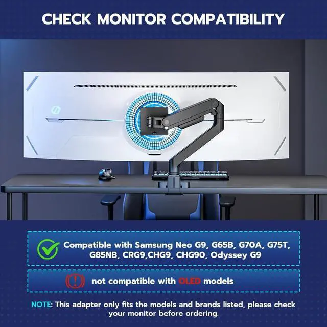 ARES WING Single Monitor Mount & VESA Adapter for Samsung Neo G9, G65B ...