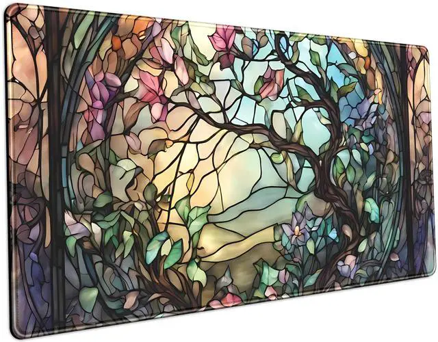 Stained Glass Tree Desk Mat Cartoon Tree Gaming Mouse Pad Large XXL ...