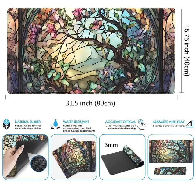Stained Glass Tree Desk Mat Cartoon Tree Gaming Mouse Pad Large XXL ...