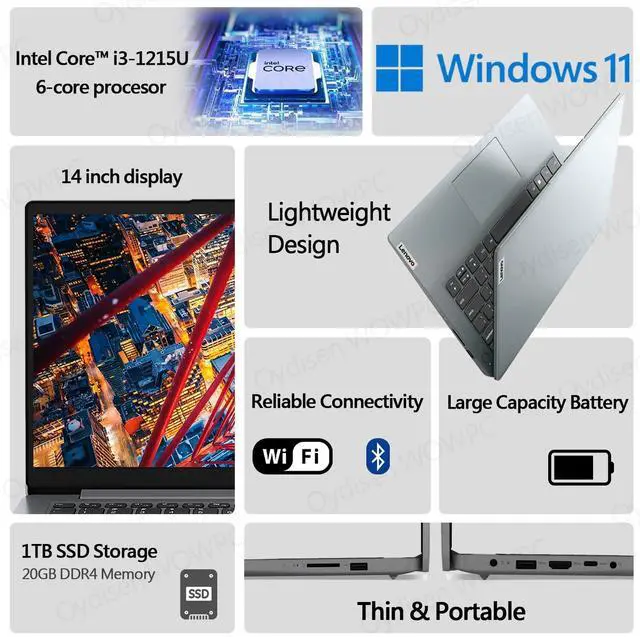 Lenovo 14" Business Laptop, Intel Core i3-1215U 6-core Processor, 20GB ...