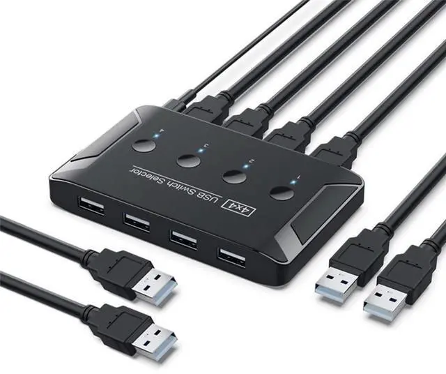 Vszerda KVM USB 2.0 Switch Selector 4 Port PCs Sharing 4 Devices for ...
