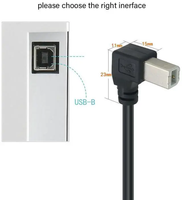 Vszerda 19" USB 2.0 High Speed Printer/Scanner Right Angle Cable - 90 ...