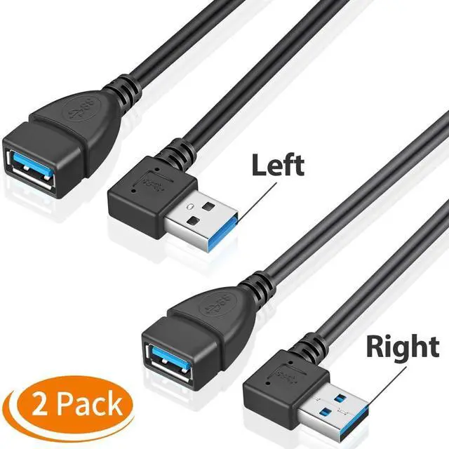 Vszerda 2 Pack SuperSpeed USB 3.0 Angle Male to Female Extension Cable ...