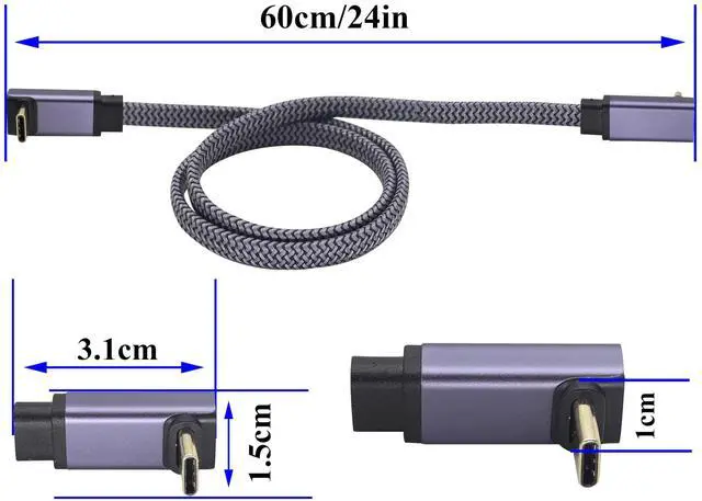 Vszerda Double Up&Down Angle 90 Degree Type C 3.1 USB Male to Male Gen ...