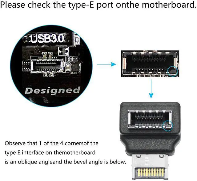 Vszerda 90 Degree USB 3.0 Type E Adapter, Right Angle USB Type E Male ...