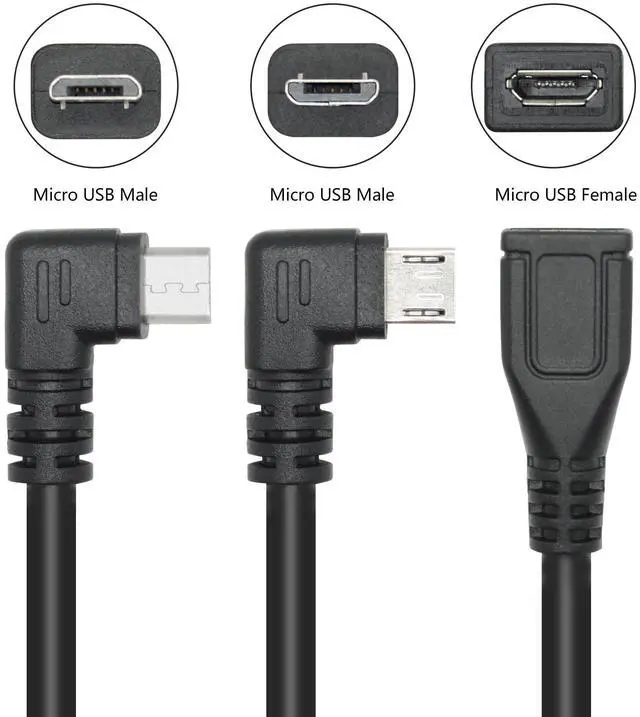 Vszerda Short Micro USB Extension Cable 9inch, 90 Degree Micro USB Left ...