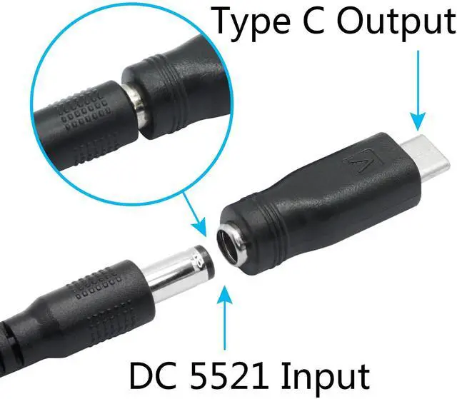 Vszerda DC 5.5mm x 2.1mm to USB C Adapter, 5V DC 5521 Female to USB ...