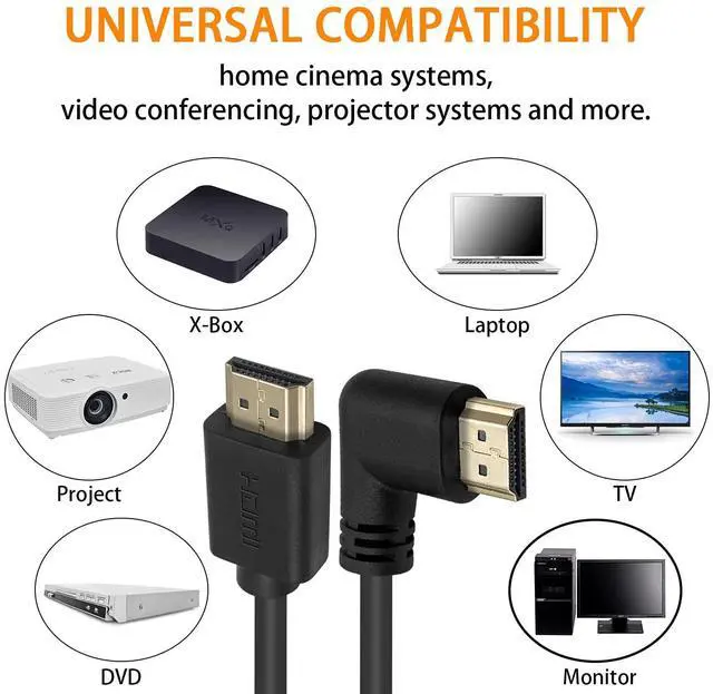 Vszerda HDMI 2.0 Male to Male Cable 90 Degree, 2 Feet / 60cm Gold ...