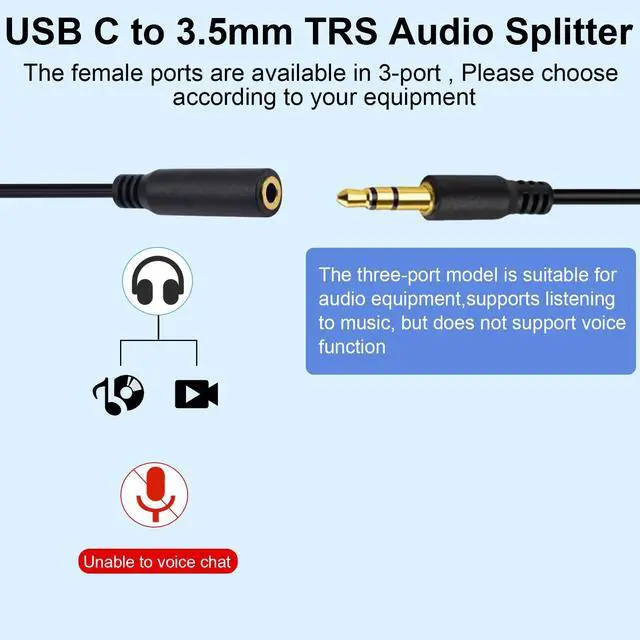 Vszerda USB C to 3.5mm Female Headphone Splitter Cable, 5-in-1 USB Type ...