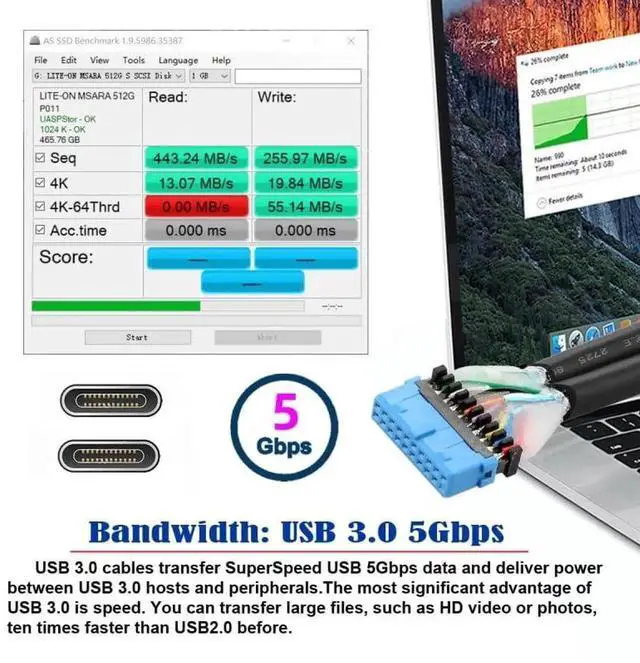 JVFYI Cable USB3.0 Motherboard 19/20Pin to USB-C Type-C Dual Ports ...
