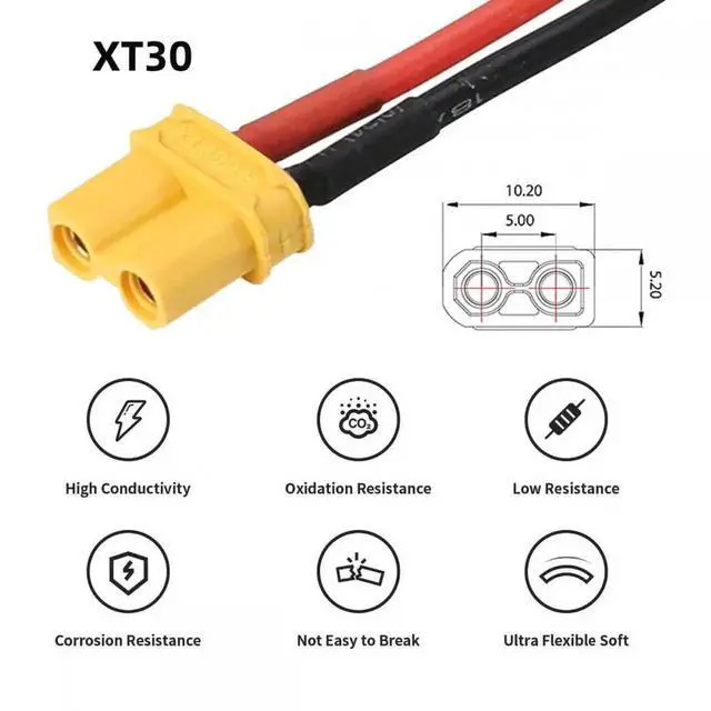 JVFYI XT30 Female to Female 18AWG Extension Cable Connector for RC ...
