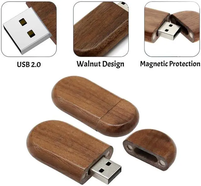 16GB Wood Flash Drives 5 Pack, FEWINA Oval Walnut Wooden USB Drive 16 ...