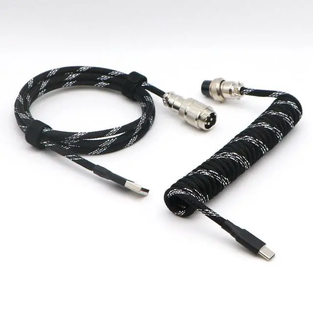 KCSJXF Reverse Coiled Type-C Cable for Gaming Keyboard, Double-Sleeved ...