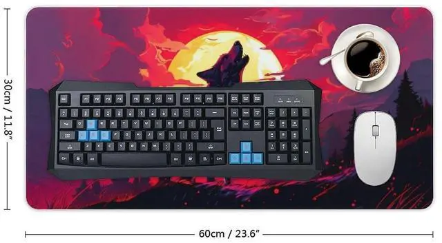 QEOPGNE Large Mouse Pad Gaming Wolf Red Sun Aesthetic Animal Fantasy ...