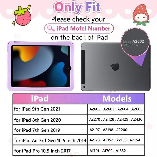 for iPad 9th 8th 7th Generation Case Kids Girls Strawberry Cover for ...