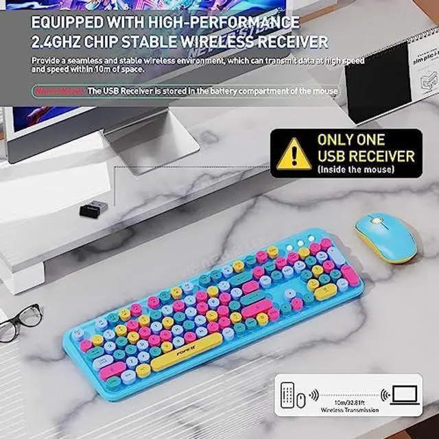 FOPETT 2.4GHz Wireless Keyboard and Mouse Set with Switch Button - Full ...