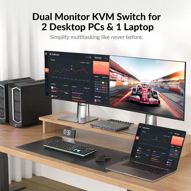 AV Access Docking Station KVM Switch 1 Laptop & 2 Desktop PCs, Dual 4K ...