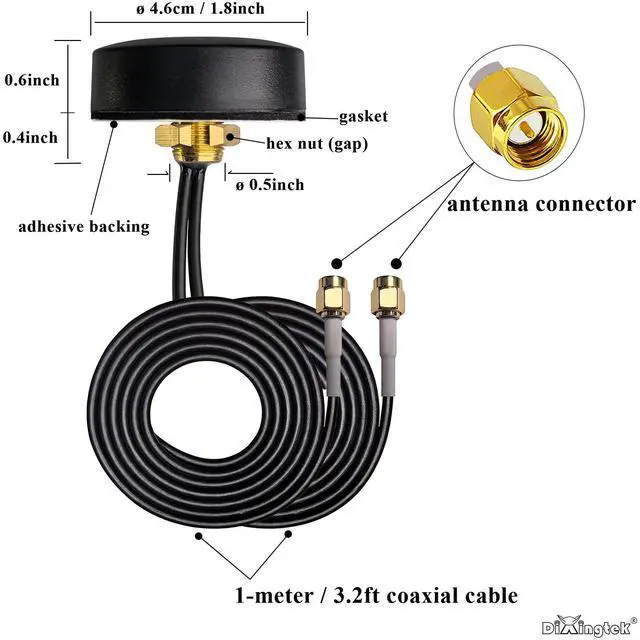 Dixingtek Waterproof 3.2ft 4G LTE Outdoor SMA Male MIMO Antenna ...