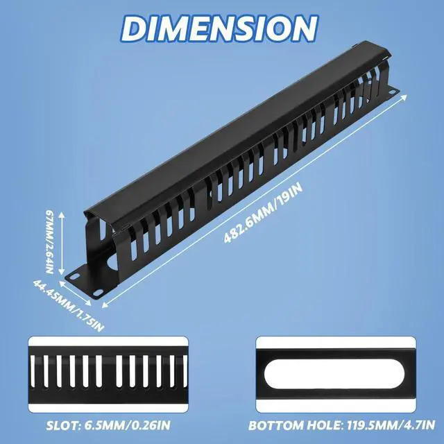 4 Pack 19 Inch 1U Server Rack Cable Management -24 Slot Horizontal Rack ...