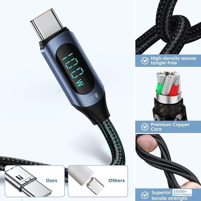 toocki 100W USB C to USB C Cable 6.6FT Type C Charge Fast Charging ...