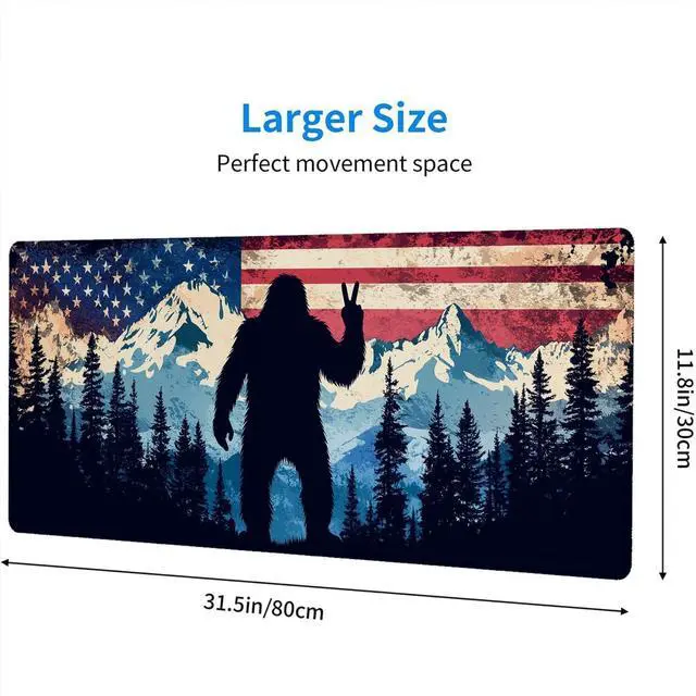 American Flag Bigfoot Desk Mat Gaming Mouse Pad Forest Mountain ...