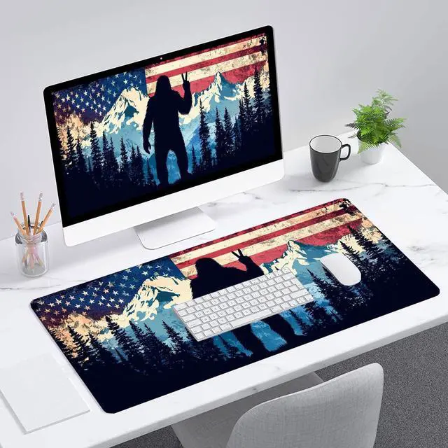 American Flag Bigfoot Desk Mat Gaming Mouse Pad Forest Mountain ...