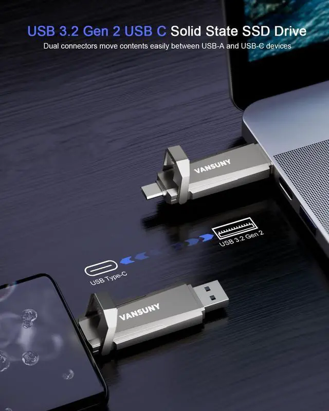 Vansuny 256GB USB Solid State Drive Up to 1000MB/s USB 3.2 Gen 2 Dual ...
