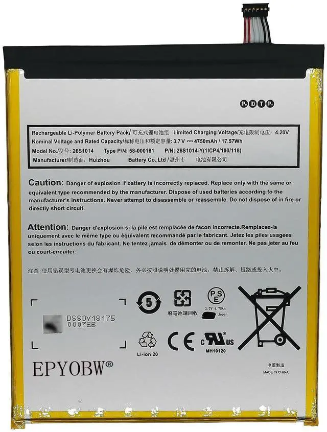 EPYOBW 26S1014 Laptop Battery 17.57Wh 4750mAh 3.7V Compatible with Fire ...