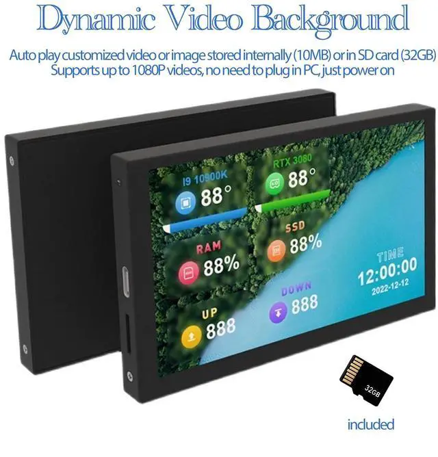 BJLIFE 5 inch Computer Temp Monitor, IPS PC Temperature Display, Mini ...