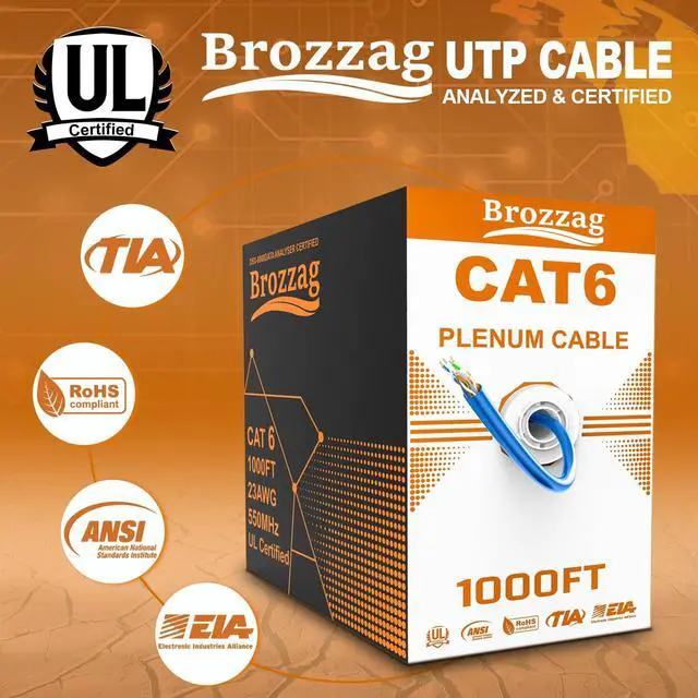Cat 6 Plenum Ethernet Cable 1000ft ^^ UL & ETL Listed ^^ 23AWG Solid ...