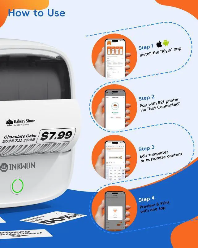 InkWon B21 Label Maker Machine with 3 Tapes, 2-Inch Wide Waterproof ...